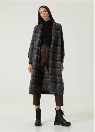 Brunello Cucinelli Kadın Antrasit Çizgili Uzun Hırka Gri S EU