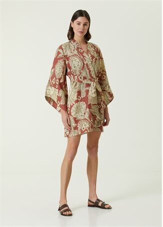 Johanna Ortiz Kadın Kırmızı Desenli Keten Kimono S EU
