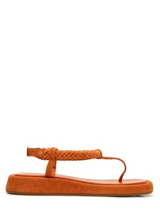 Gia Couture x Rhw Kadın Turuncu Örgü Doku Bantlı Deri Sandalet 36 EU