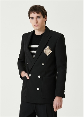 Balmain Erkek Siyah Patch Detaylı Yün Ceket 54 IT Balmain Erkek Siyah Patch Detaylı Yün Ceket 54 IT