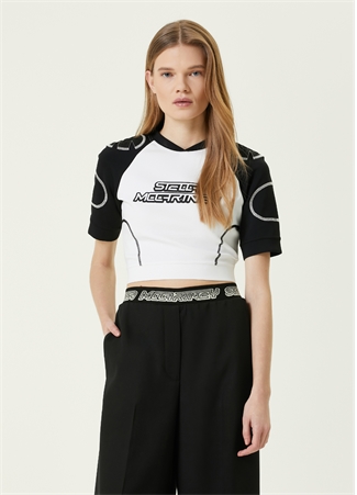 Stella McCartney Kadın Scuba Siyah Beyaz Logolu Crop T-shirt 42 IT Stella McCartney Kadın Scuba Siyah Beyaz Logolu Crop T-shirt 42 IT