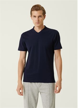 Brunello Cucinelli Erkek Koyu Mavi V Yaka T-shirt M EU