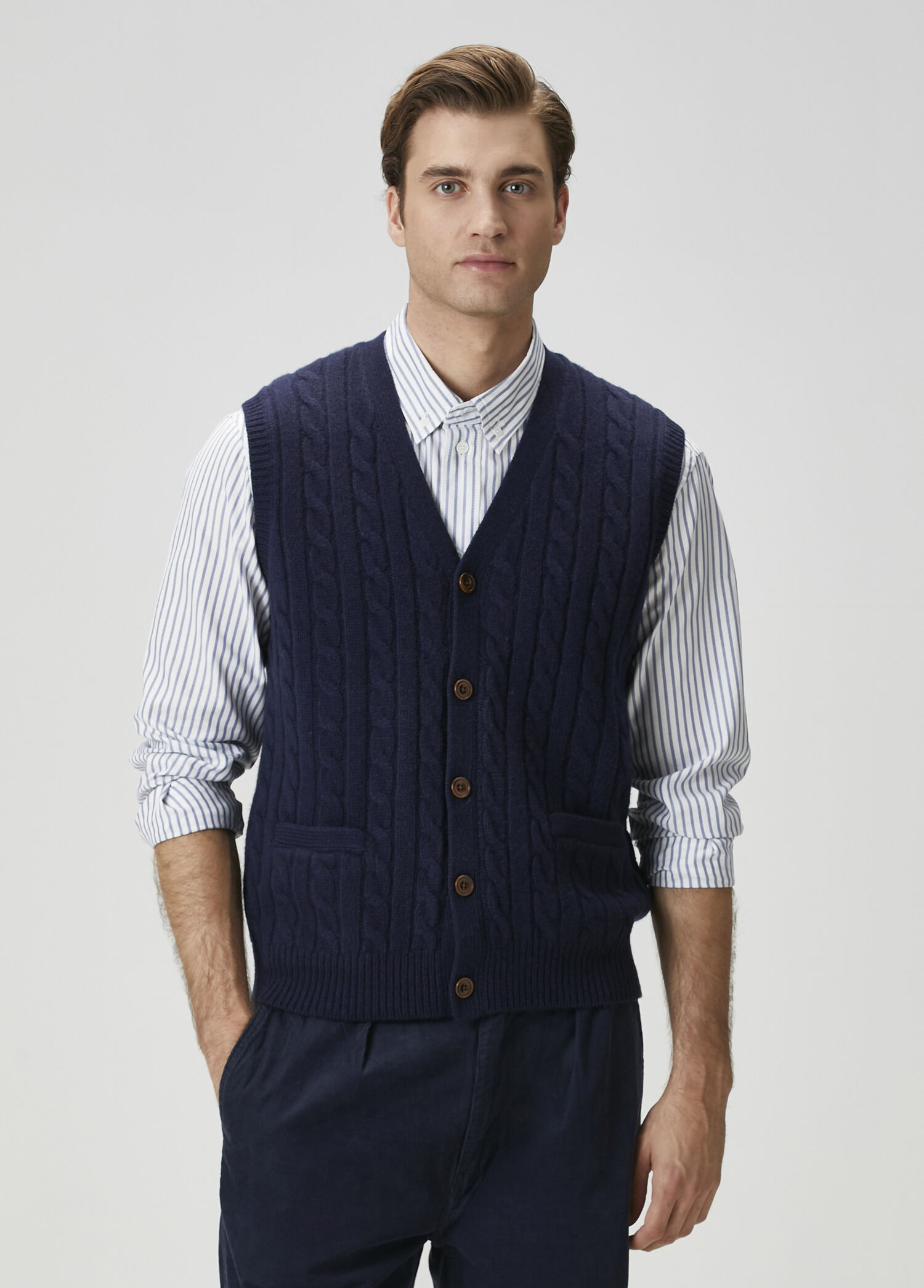 Polo Ralph Lauren - Mavi Saç Örgü Dokulu Yün Süveter - Mavi