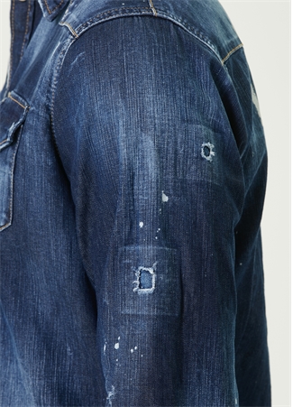 Dsquared2 Erkek Lacivert Yıpratmalı Denim Gömlek Mavi 54 IT Dsquared2 Erkek Lacivert Yıpratmalı Denim Gömlek Mavi 54 IT