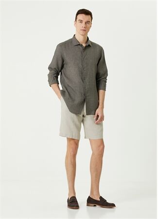 Zegna Erkek Bej Keten Şort 48 It