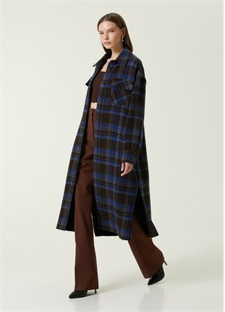Academia Kadın Mavi Ekoseli Oduncu Palto 34