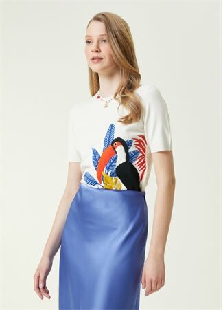 Beymen Club Kadın Beyaz Papağan Jakarlı Kısa Kol Kazak Xs