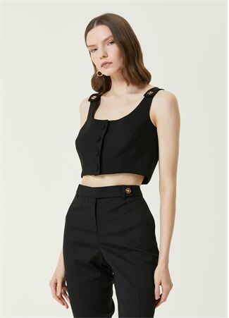 Versace Kadın Siyah Crop Yün Bluz 38 IT