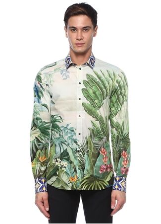Dolce&Gabbana Erkek Yeşil Desenli Gömlek 38 IT