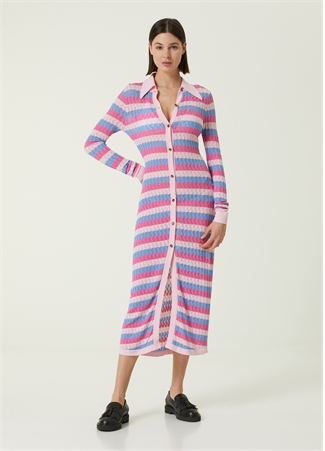 Dodo Bar Or Kadın Pembe Çizgi Desenli Midi Triko Elbise 44 IT Dodo Bar Or Kadın Pembe Çizgi Desenli Midi Triko Elbise 44 IT