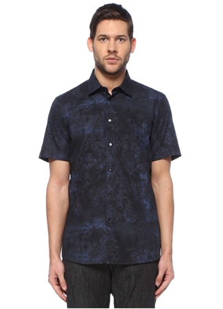 Palzileri Lab Erkek Lacivert Karalama Desenli Kısa Kollu Gömlek 4 IT