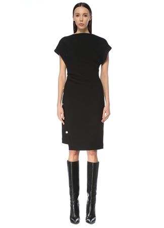 Proenza Schouler Kadın Siyah Asimetrik Drapeli Midi Yün Elbise 4 US Proenza Schouler Kadın Siyah Asimetrik Drapeli Midi Yün Elbise 4 US