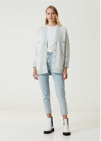 Sandro Kadın Beyaz Yeşil Pötikareli Triko 0 US Sandro Kadın Beyaz Yeşil Pötikareli Triko 0 US