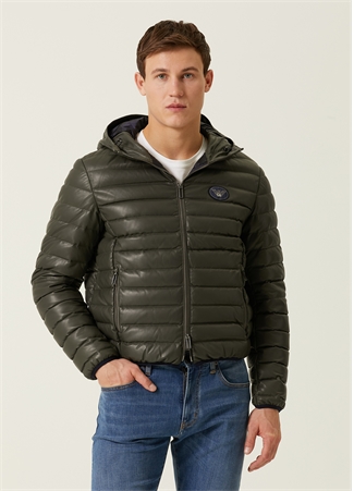 Emporio Armani Erkek Yeşil Kapüşonlu Deri Mont 46 IT Emporio Armani Erkek Yeşil Kapüşonlu Deri Mont 46 IT