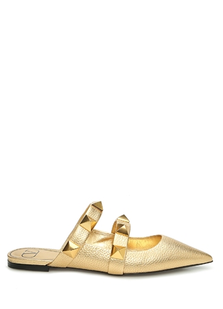 Valentino Garavani Kadın Gold Bant Detaylı Deri Terlik Altın Rengi 36 EU