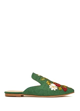 AnatolianCraft Kadın Wild Yeşil El Yapımı Çilek Nakışlı Terlik 36 EU