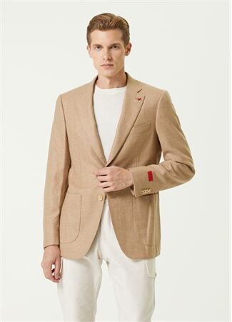 Isaia Erkek Bej Kelebek Yaka Yün Ceket 54 IT
