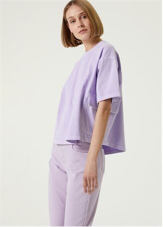 Academia Kadın Lila Bisiklet Yaka Cepli T-shirt Mor L