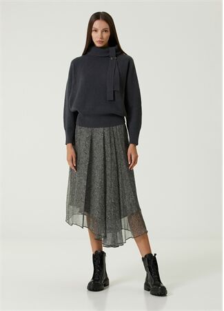 Brunello Cucinelli Kadın Koyu Gri Balıkçı Yaka Kaşmir Kazak M EU