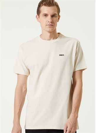 Obey Erkek Krem Bisiklet Yaka Baskılı T-shirt Bej M EU