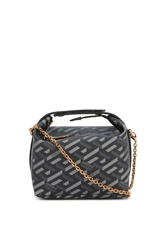 Versace Kadın Siyah Geometrik Logolu Omuz Çantası EU