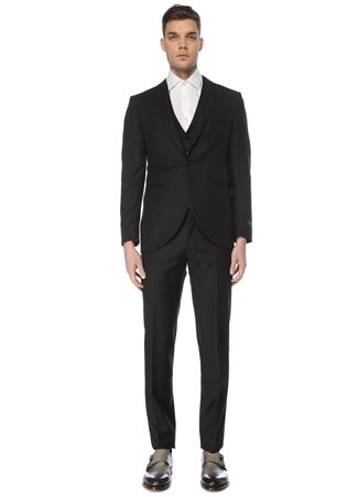 Pal Zileri Erkek Siyah Yelekli Yün Takım Elbise 48 IT