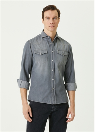 Brunello Cucinelli Erkek Gri Denim Gömlek S EU