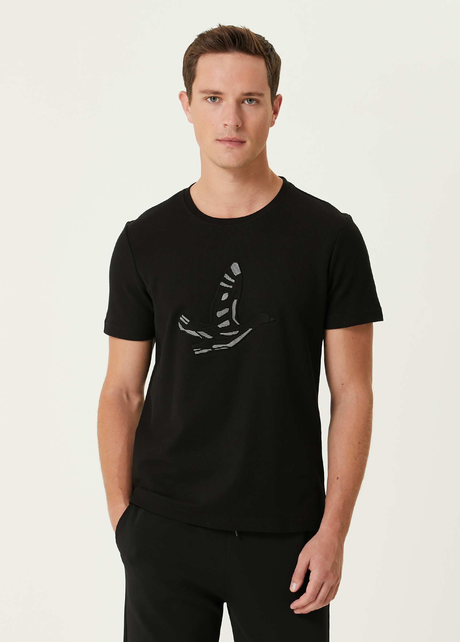 Beymen Club Siyah Erkek Siyah Logo Baskılı Pike Dokulu T-shirt 1469212 ...