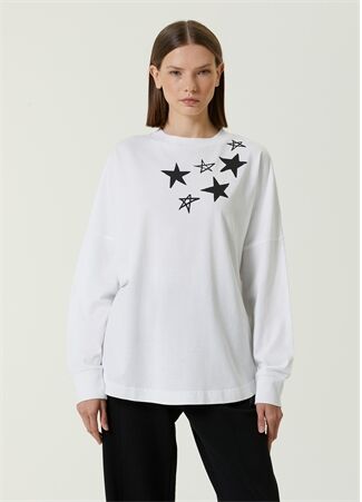 Palm Angels Kadın Beyaz Logo Baskılı Sweatshirt XS EU