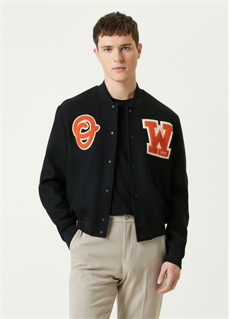 Off-White Erkek Siyah Patch Detaylı Yün Bomber Mont Turuncu S EU Off-White Erkek Siyah Patch Detaylı Yün Bomber Mont Turuncu S EU