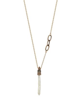 Kısmet by Milka Kadın İncili Çubuk Formlu Pırlantalı Altın Rengi Kolye EU