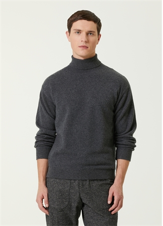 Z Zegna Erkek Antrasit Balıkçı Yaka Kaşmir Kazak Gri L EU