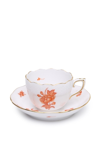 Herend Turuncu Desenli Porselen Kahve Fincanı