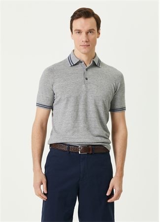 Brunello Cucinelli Erkek Gri Polo Yaka Keten T-shirt 48 IT Brunello Cucinelli Erkek Gri Polo Yaka Keten T-shirt 48 IT