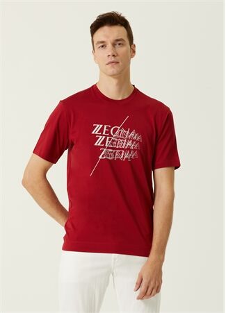 Z Zegna Erkek Kırmızı Bisiklet Yaka Logolu T-shirt L IT