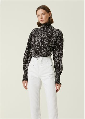 Etoile Isabel Marant Kadın Siyah Dik Yaka Mikro Desenli Bluz 34 FR