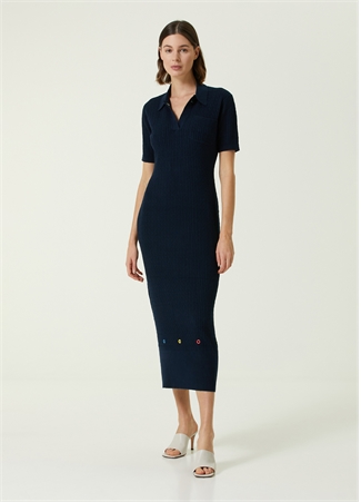 Staud Kadın Lacivert Polo Yaka Midi Triko Elbise XS EU Staud Kadın Lacivert Polo Yaka Midi Triko Elbise XS EU