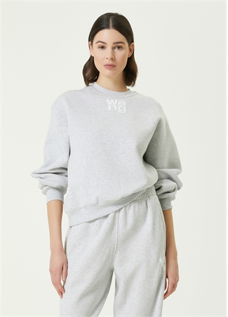 T by Alexander Wang Kadın Gri Bisiklet Yaka Logolu Sweatshirt XS EU