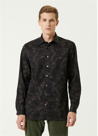 Lardini Erkek Siyah Yaprak Desenli Gömlek 4 IT Lardini Erkek Siyah Yaprak Desenli Gömlek 4 IT