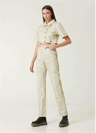 Les Benjamins Kadın Krem Desenli Boru Paça Jean Pantolon Bej 24 EU