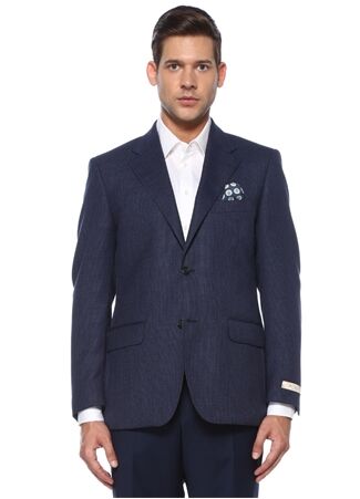 Beymen Collection Erkek Drop 4 Mavi Kelebek Yaka Petek Dokulu Yün Ceket 54 IT