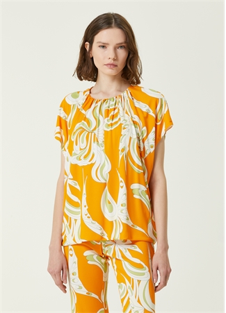 Emilio Pucci Kadın Turuncu Desenli Büzgü Detaylı Bluz 42 IT Emilio Pucci Kadın Turuncu Desenli Büzgü Detaylı Bluz 42 IT