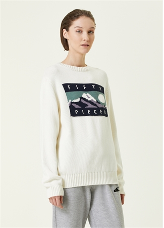 Fifty Pieces Kadın Ekru Bisiklet Yaka Logolu Kazak Bej XS/S EU Fifty Pieces Kadın Ekru Bisiklet Yaka Logolu Kazak Bej XS/S EU