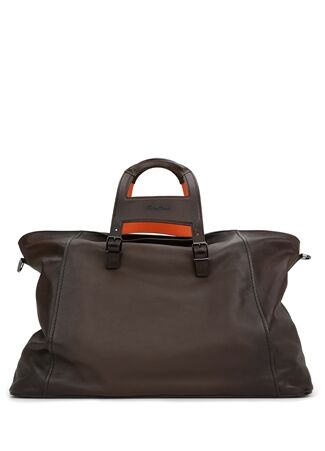 Santoni Erkek Kahverengi Deri Seyahat Çantası EU