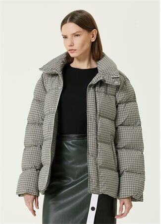 Staud Kadın Gri Dik Yaka Ekoseli Puff Mont S EU Staud Kadın Gri Dik Yaka Ekoseli Puff Mont S EU