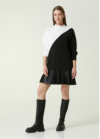 Beymen Club Kadın Siyah Beyaz Bloklu Deri Garnili Mini Elbise XS