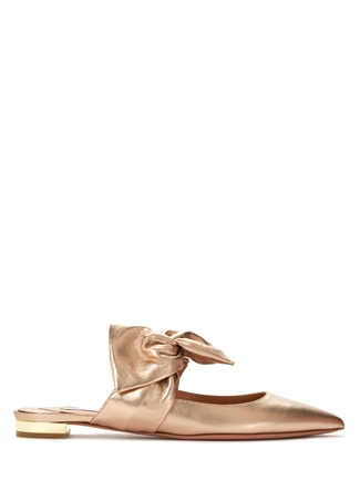 Aquazzura Kadın Rose Gold Fiyonk Detaylı Deri Terlik 36 EU
