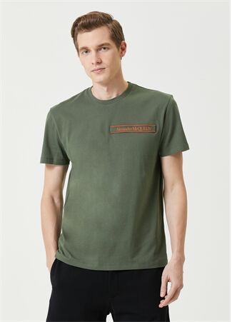 Alexander McQueen Erkek Haki Bisiklet Yaka Logolu T-shirt M EU