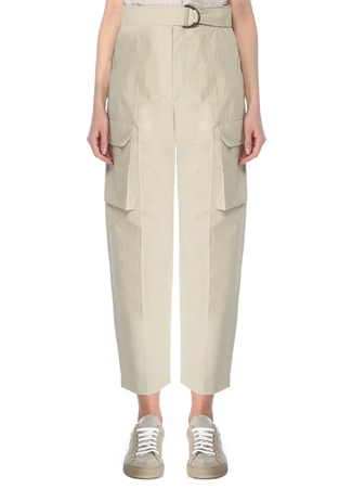 Brunello Cucinelli Kadın Taş Kemerli Kargo Cepli Pantolon Gri 36 IT