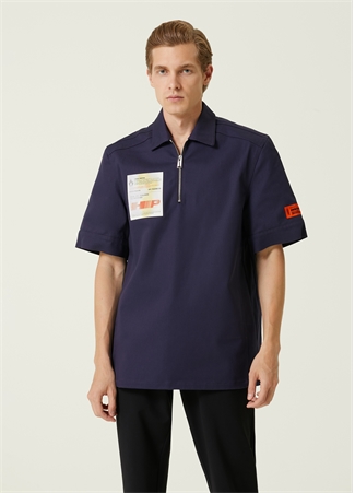 Heron Preston Erkek Lacivert Fermuarlı Kısa Kol Gömlek S EU Heron Preston Erkek Lacivert Fermuarlı Kısa Kol Gömlek S EU